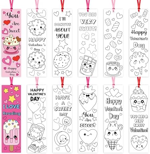 Amazon.com: Haooryx 75PCS Valentine’s Day Color Your Own Bookmarks Kids ...