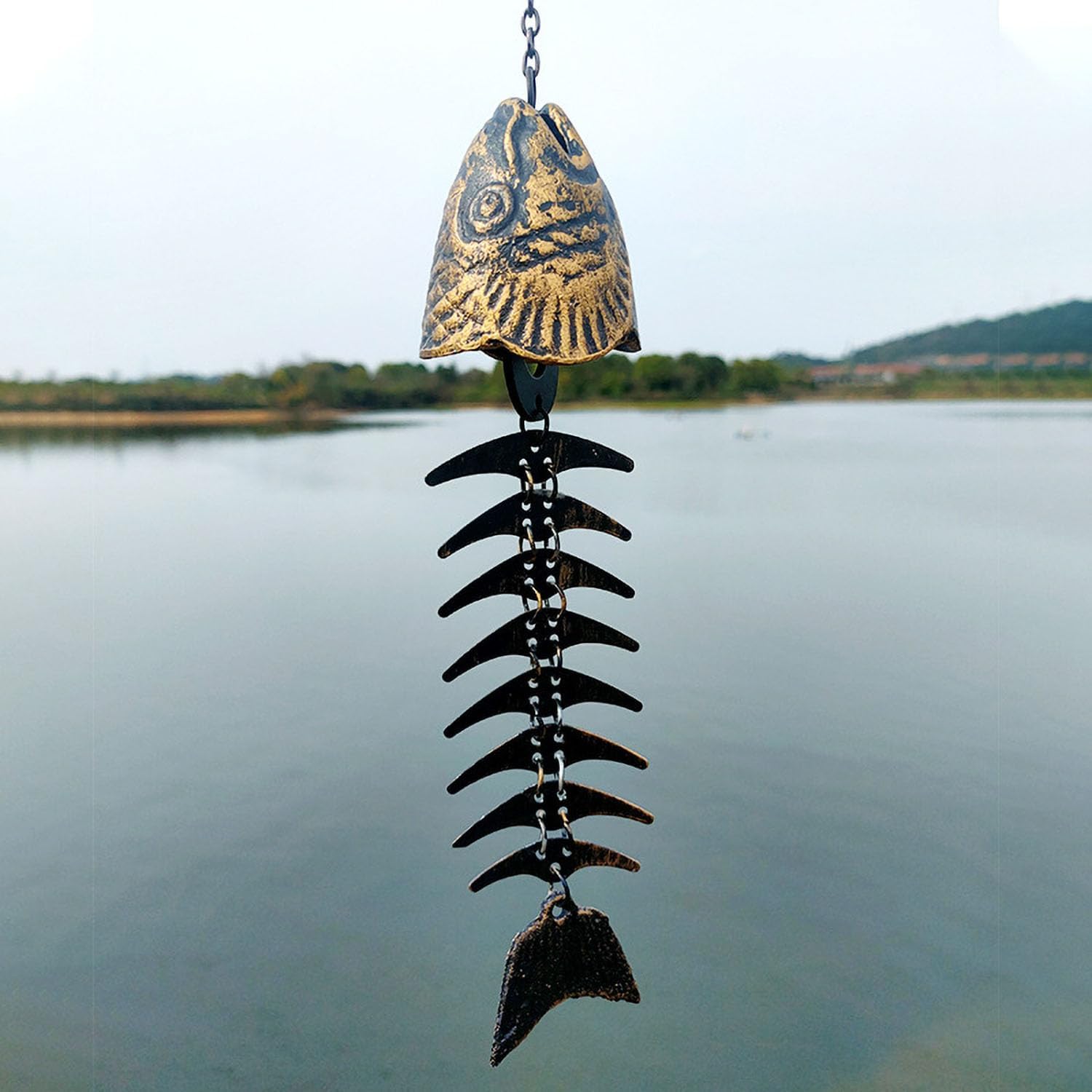 Amazon.com : Fish Wind Chime, Fishbone Wind Chime, Fish Bone Cast Iron ...