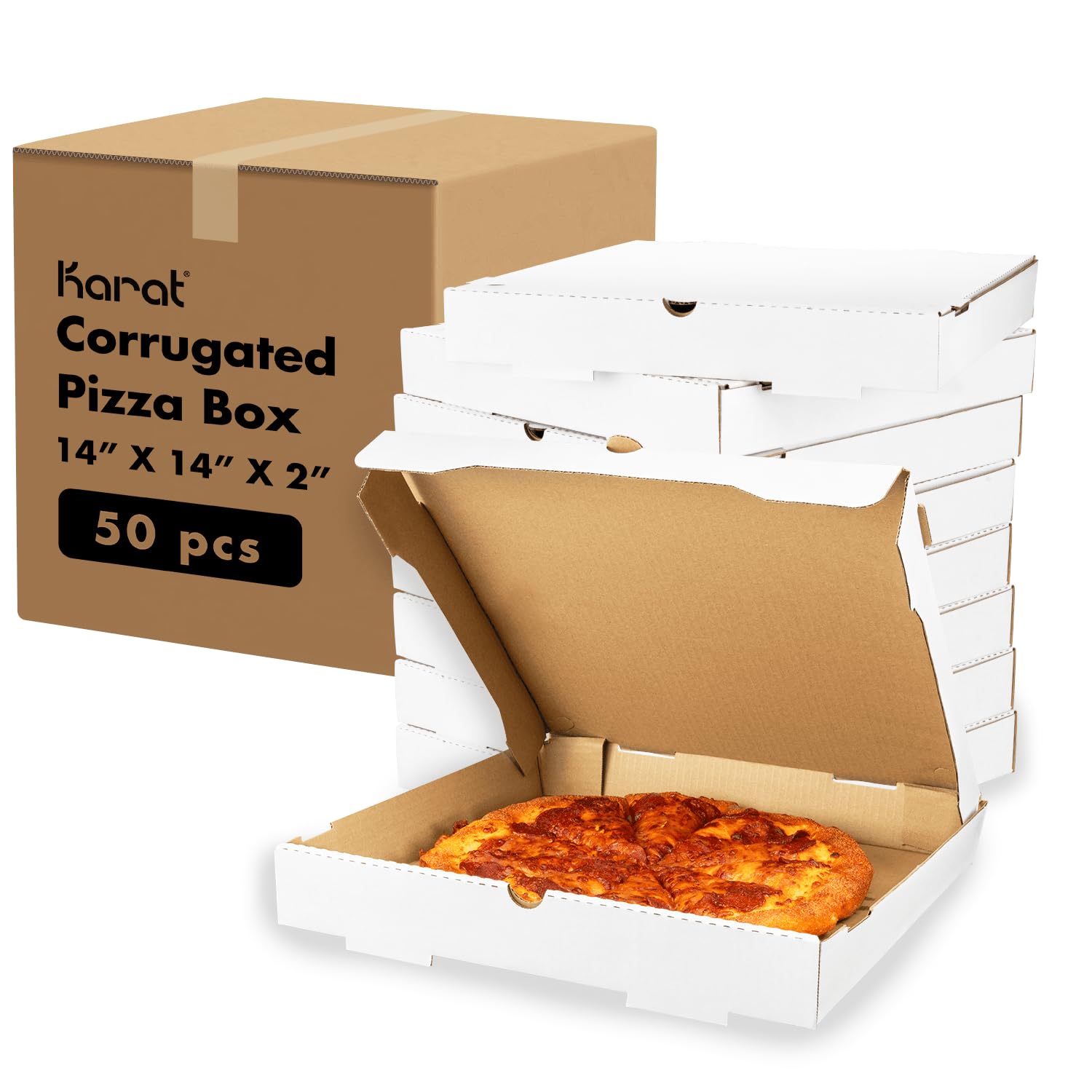 Amazon.com: Karat Pizza Boxes 14" x 14" [50 Pack] White Grease ...