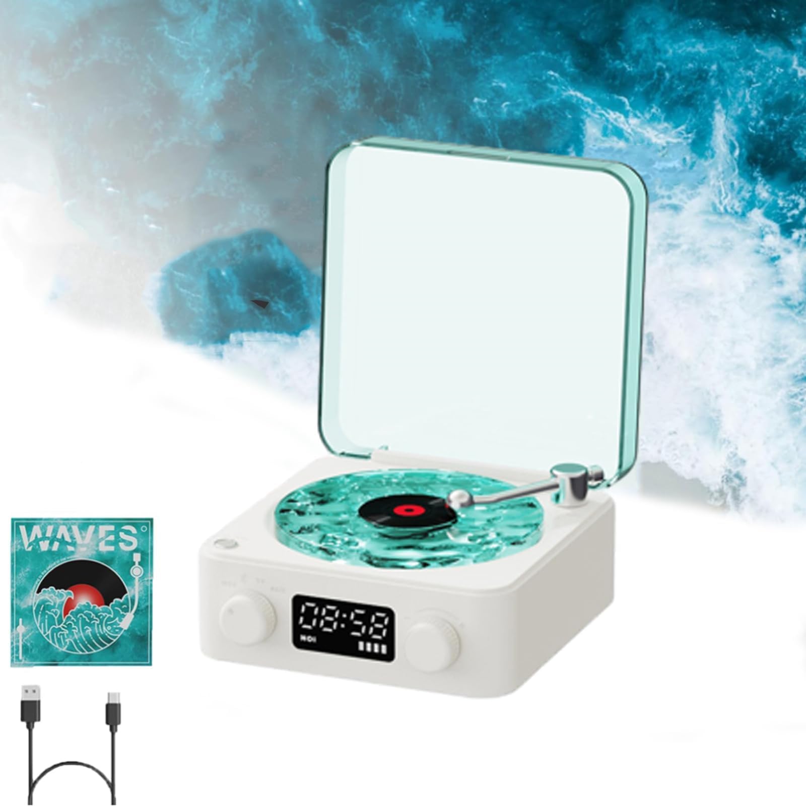 Amazon.com: yoiar Aqua Vinyl Waves Mini Speaker, Aqua Vinyl Record Player, Bluetooth Turntable ...
