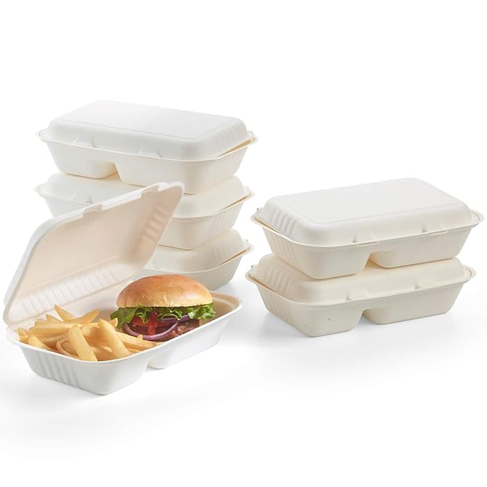 Buy 100% Compostable Clamshell To Go Boxes For Food [9X6" 2-Compartment ...