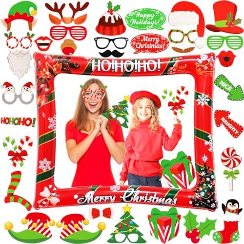 32 Pcs Christmas Inflatable Photo Frame Booth Props Kit Xmas Selfie ...