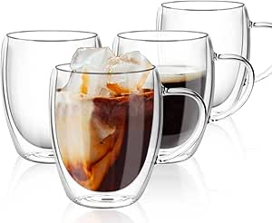 Amazon | 350ML 4個 TeamSky ダブルウォール グラス コップ タンブラー ダブルウォールグラス 350ml 4個セット 耐温耐 | ノーブランド品 | タンブラーグラス 通販