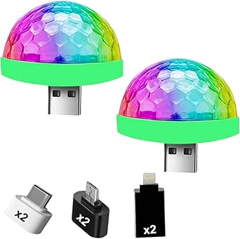 USB Mini Disco Light, Portable Disco Ball Lamp w/Phone Adapters, Multi Colors LED Car Atmosphere ...