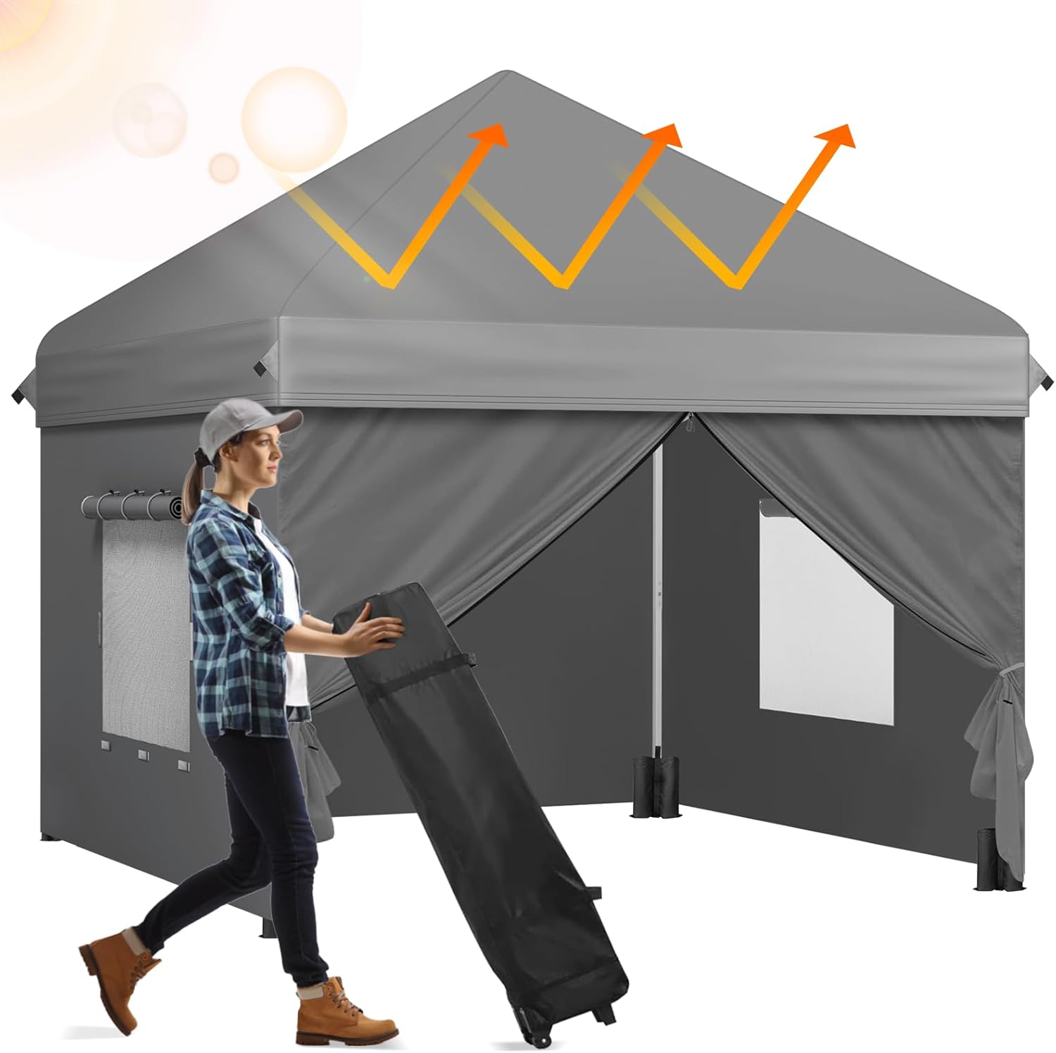 Gazebo with Sides 3m x 3m, Pop Up Gazebo 420D Waterproof, Adjustable ...