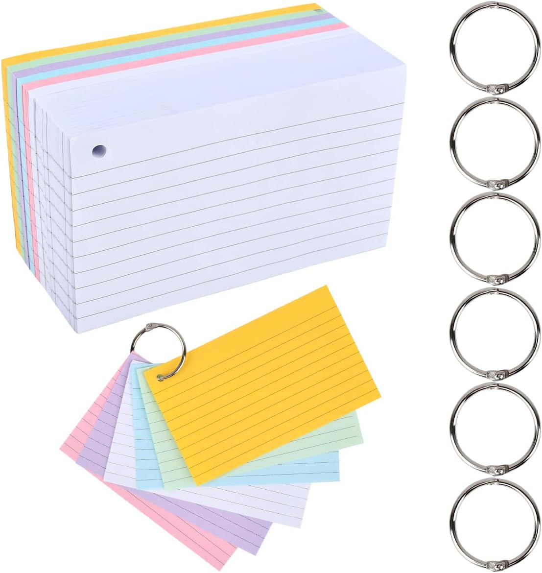 CENBEN 550PCS Flash Cards Revision Cards On a Ring, Assorted Colours ...