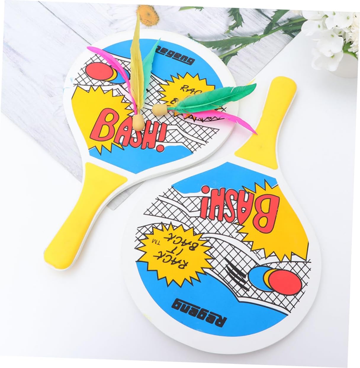 COOLHIYA 2 Set Bamboo Badminton Racquet Beach Ball Racket Badminton ...
