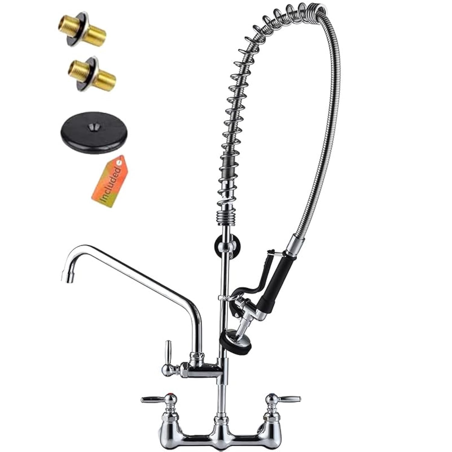43" Height Commercial Faucet with Sprayer, 8 Inch Center, Wall Mount ...