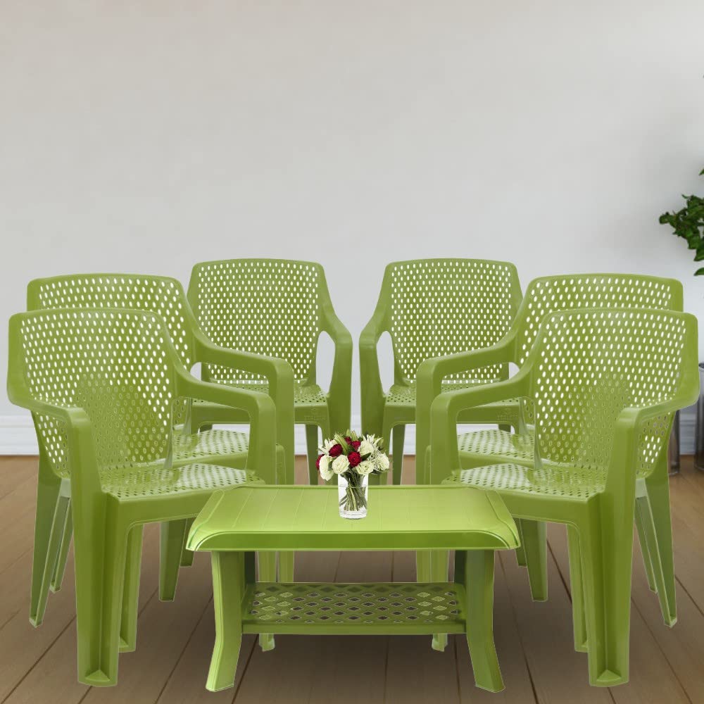 ITALICA Oxy Plastic Chair & Table Set for Home, Office/Glossy Finish ...