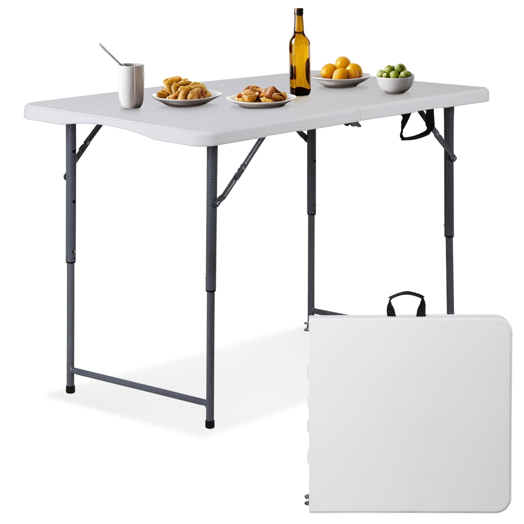 Lifetime Table Mainstays White 4 Foot Adjustable Height Folding Plastic ...