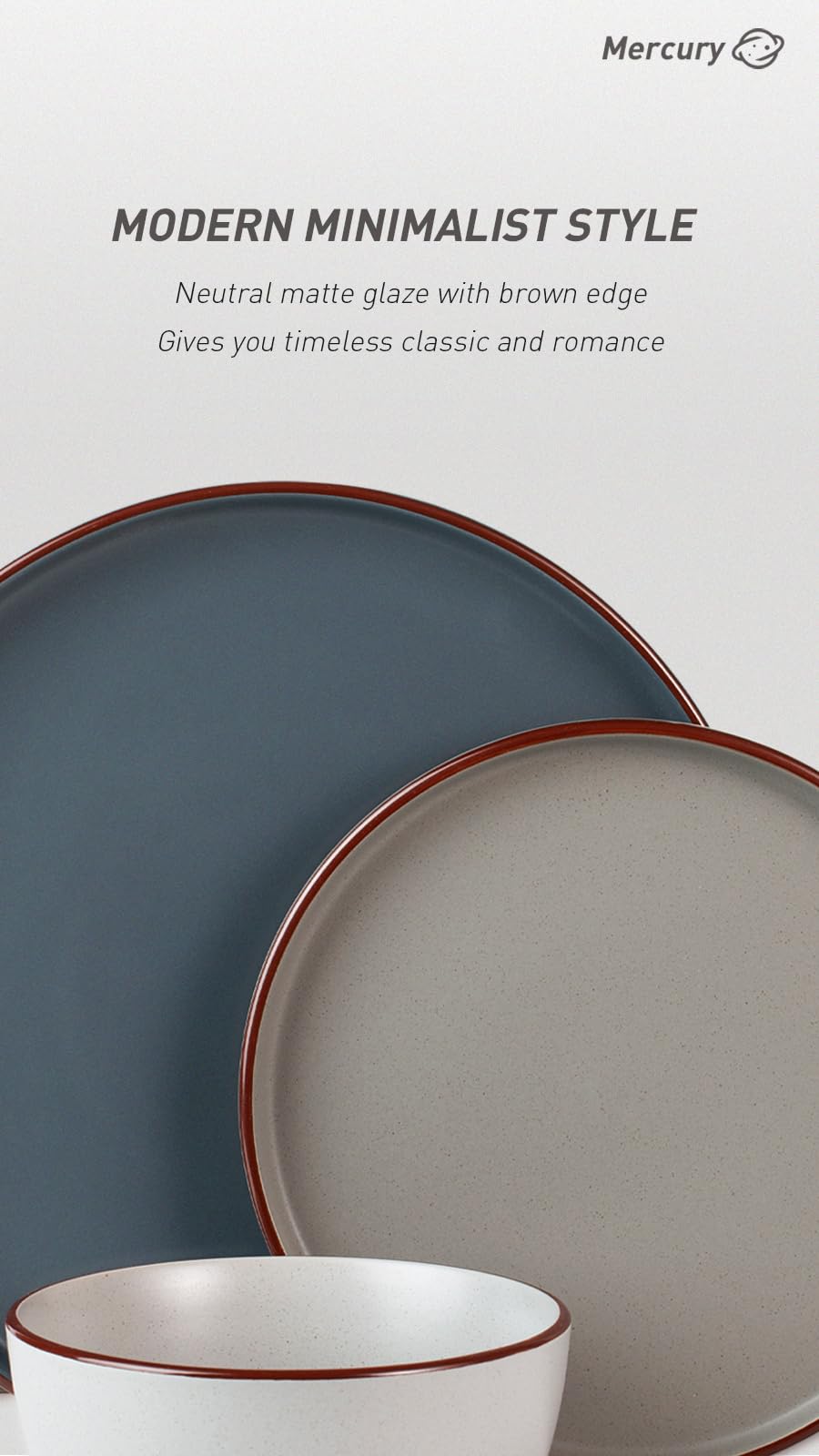 Famiware Mercury Plates and Bowls Sets, 12 Pieces Stoneware Dinnerware ...