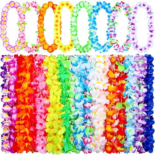 Elcoho 72 Pieces Hawaiian Leis Bulk Colorful Tropical Flower Garland ...