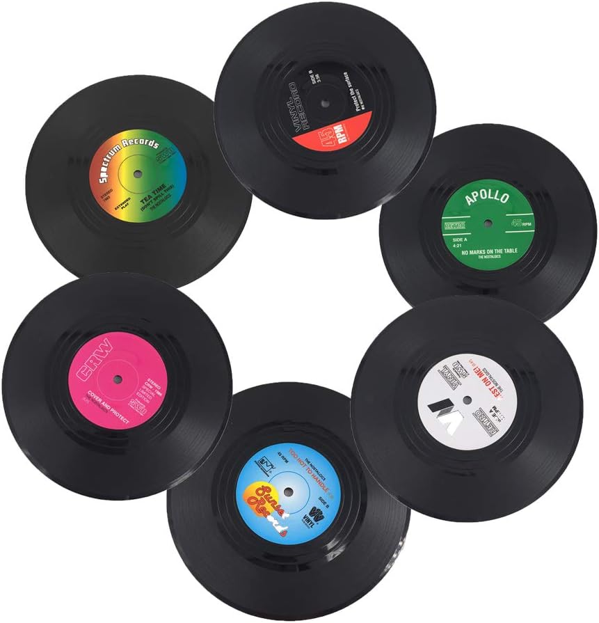 Cluos Record Coasters for Drinks Colorful Retro Vinyl Disk Coasters ...