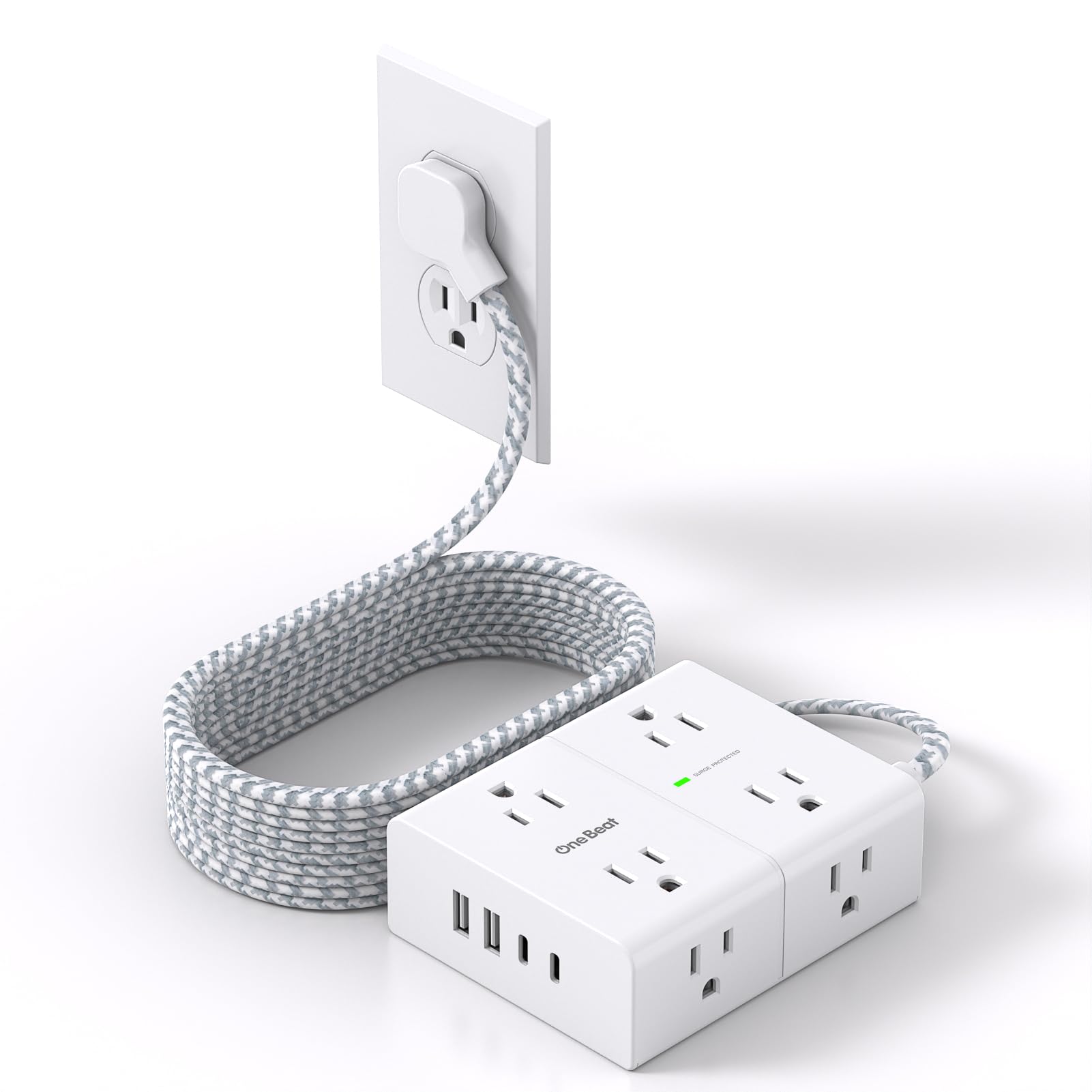 Amazon.com: 10Ft Extension Cord with Multiple Outlets, Flat Plug Power ...