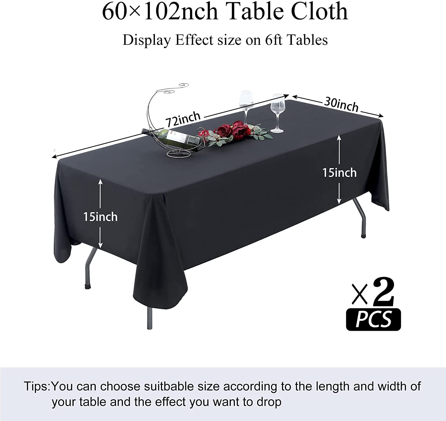 Snapklik.com : 8 Pack 60102 Inch Black Tablecloths For 6 Foot Rectangle ...