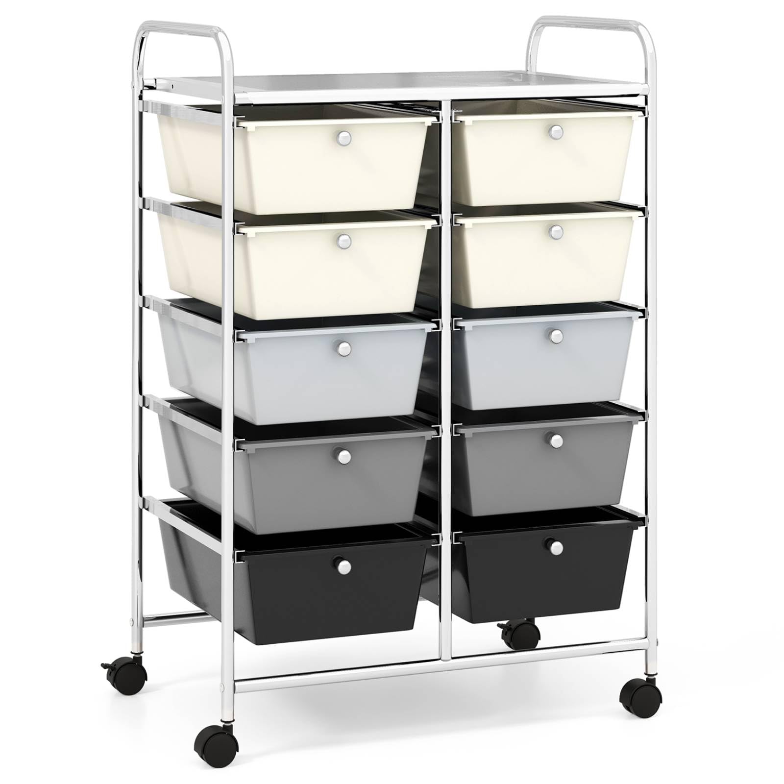 COSTWAY 10 Drawers Storage Cart, Multipurpose Mobile Organizer Shelving ...