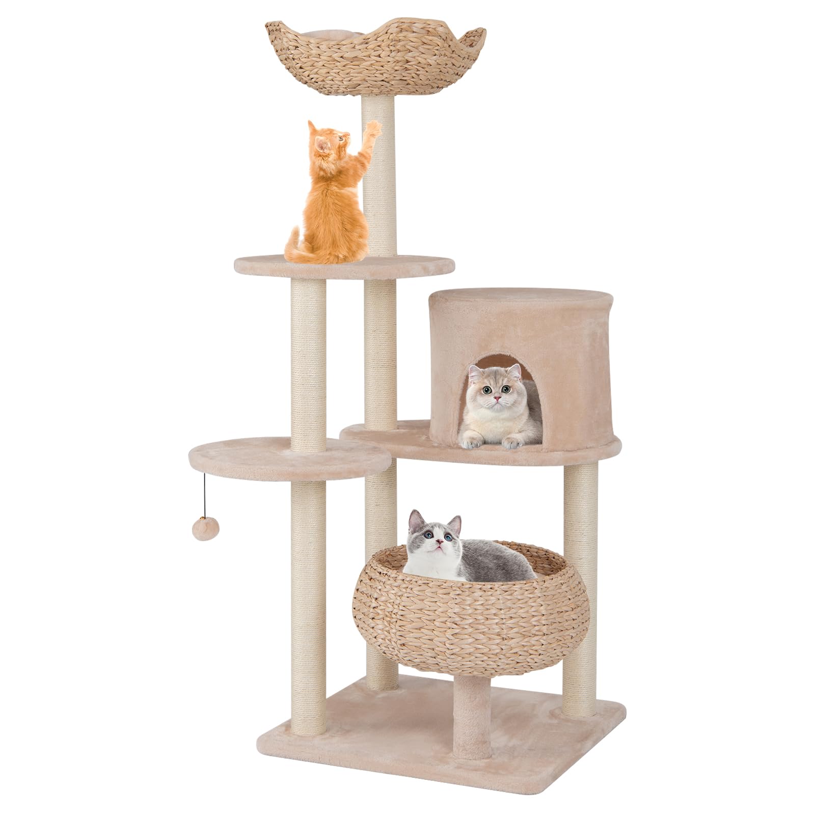 Amazon.com : PETSITE 58 inch Cattail Cat Tree Tower, Multi-Level Cat ...