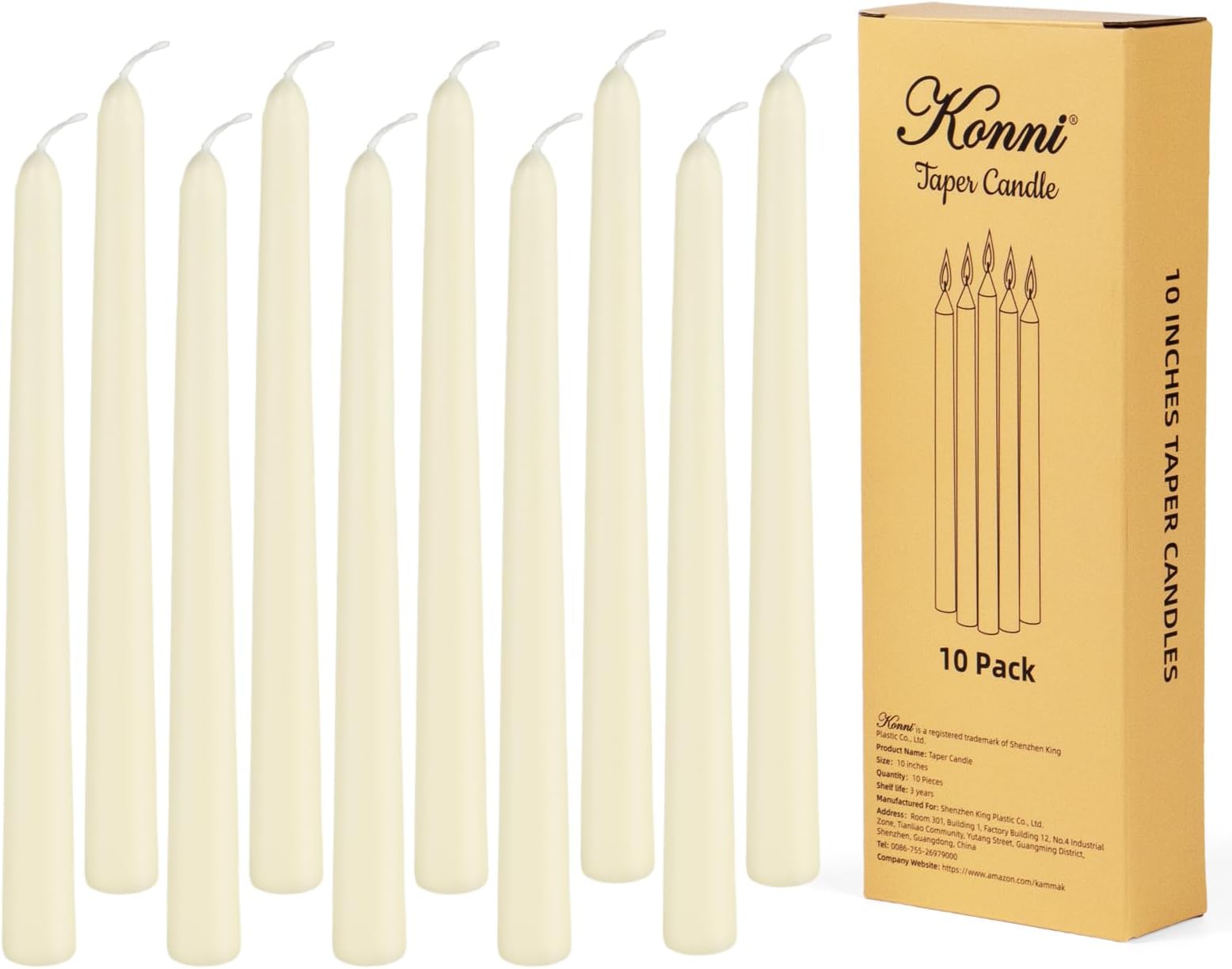 Amazon.com: KONNI 10 Inch White Taper Candles, Unscented and Smokeless ...
