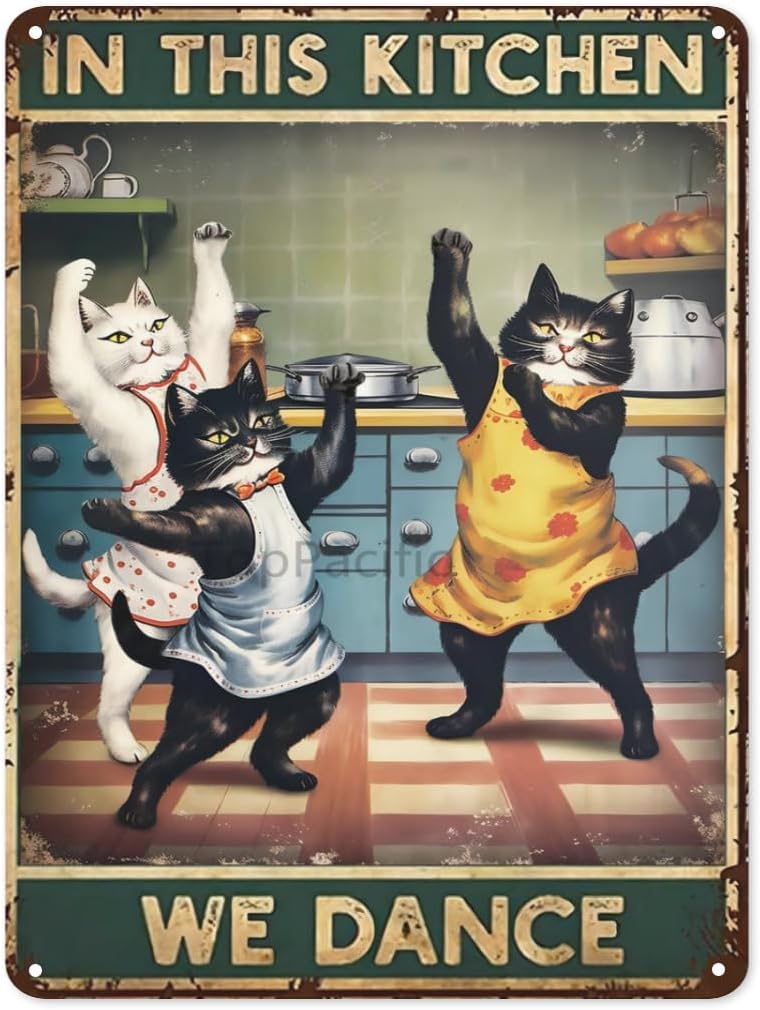 Amazon.com : TopPacific 12x8 Inches Tin Sign Funny Cat 'In This Kitchen ...