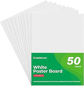 Amazon.com: Greatshoot Poster Board 50Pcs, 11x17 White Poster Paper ...