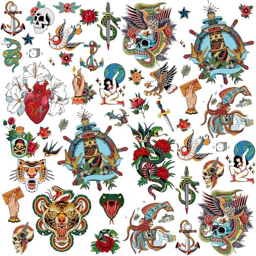 Amazon.com : Zaamwoyy 8 Sheets Classic Temporary Tattoos - American ...