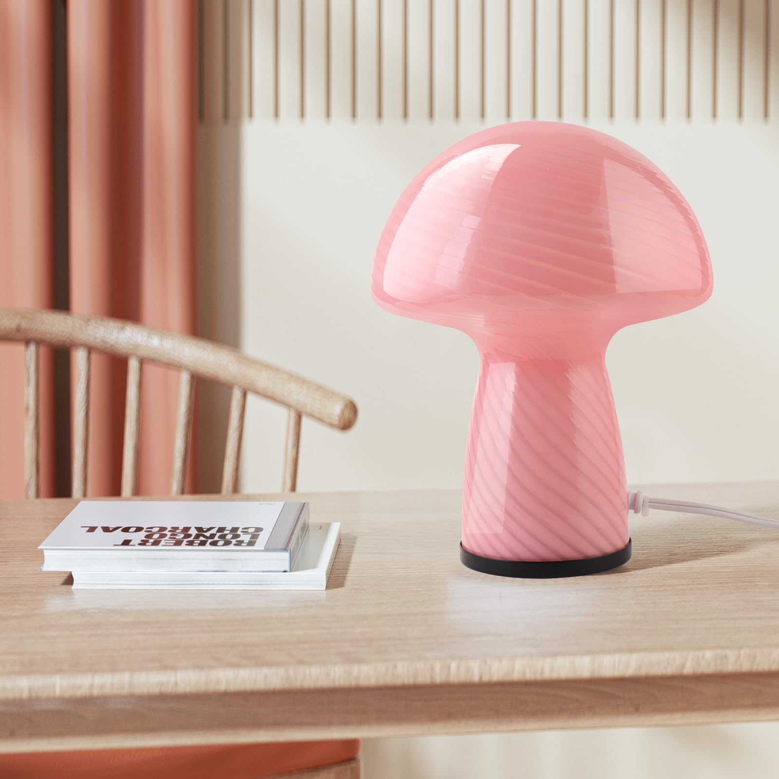 NOTOC Dimmable Mushroom lamp,Pink Glass Mushroom Bedside Table Lamp ...