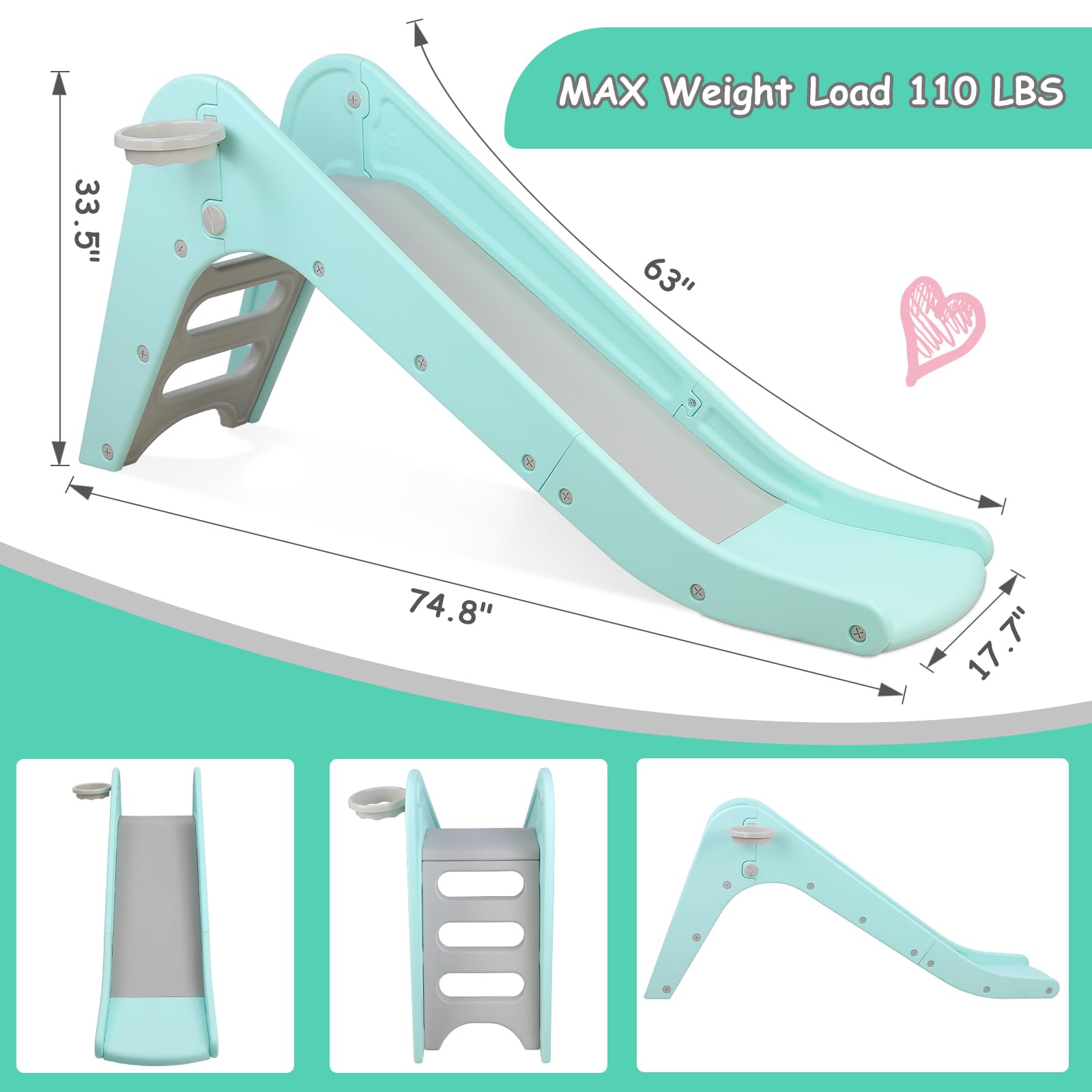 Snapklik.com : MAMIZO 3 In 1 Toddler Slide, Extra Long Baby Slide ...