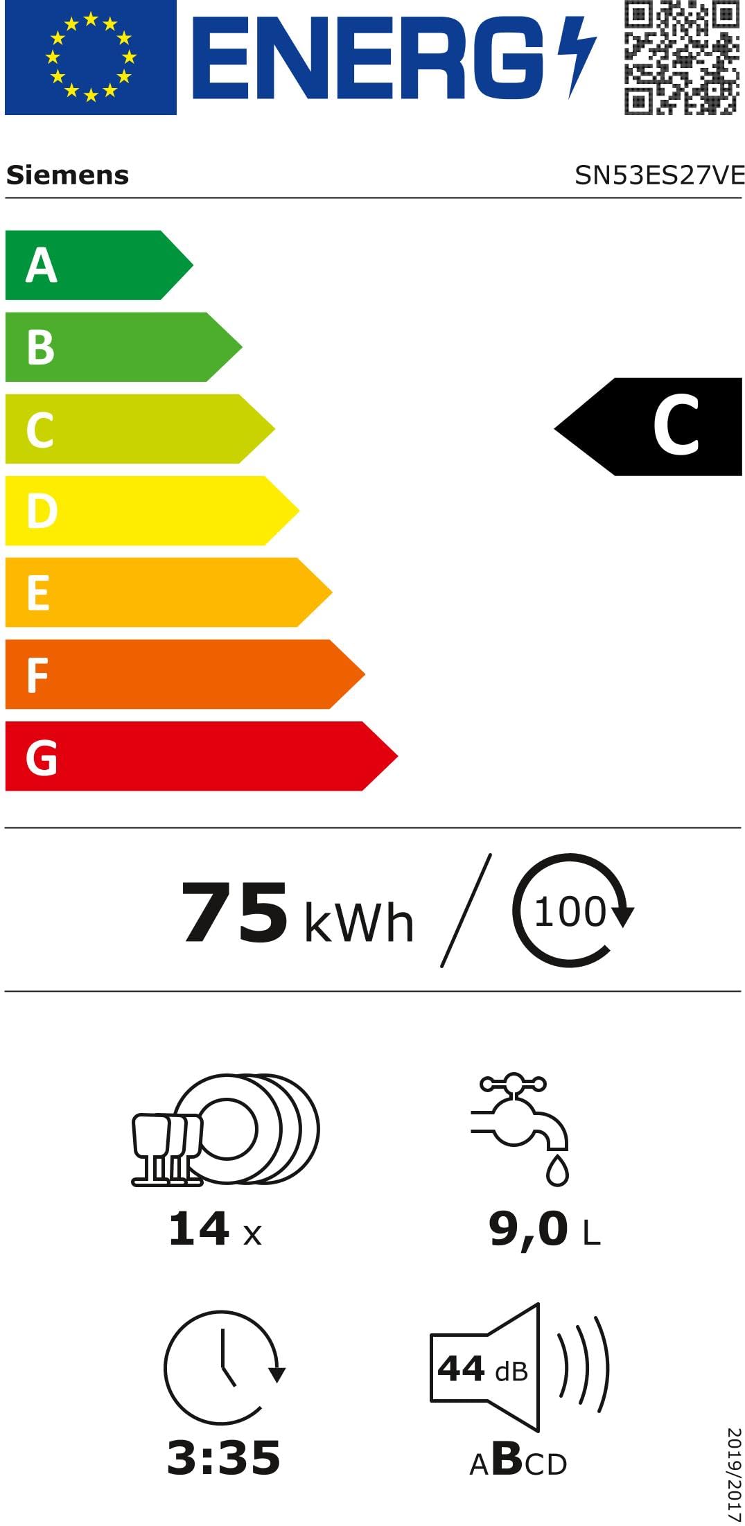 Siemens SN53ES02CE Geschirrspüler iQ300, teilintegrierte Spülmaschine ...