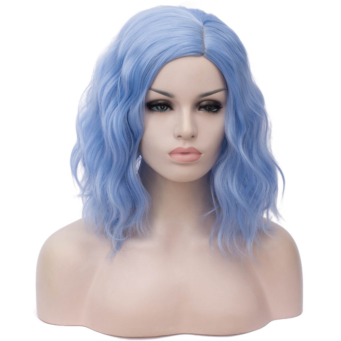 Amazon.com : Cying Lin Short Bob Wavy Curly Wig Light Blue Wig For ...