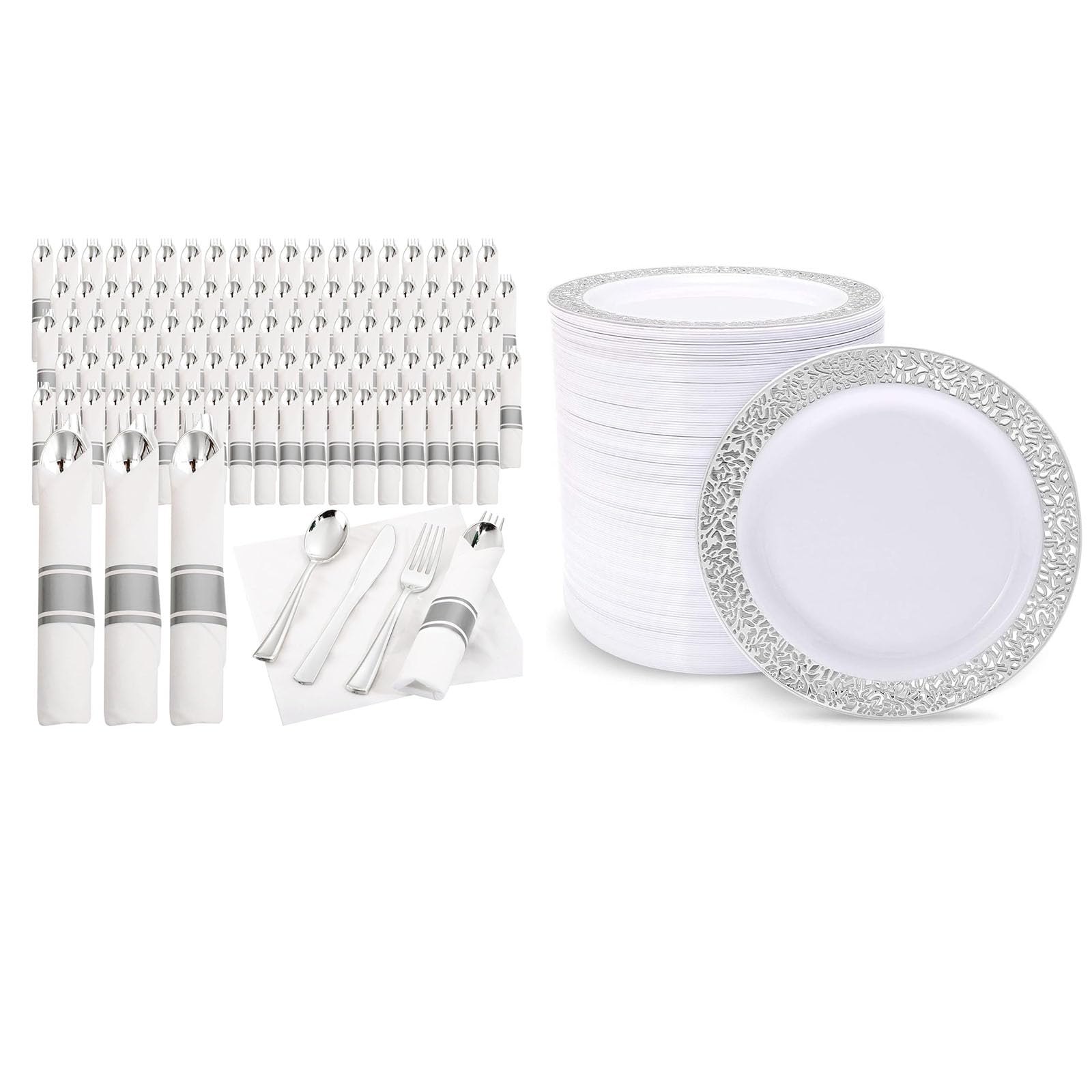 Amazon.com: Supernal Silver Plastic Silverware with 100pcs Plastic ...
