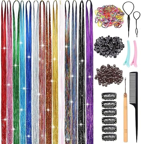 Amazon.com : Hair Tinsel Kit with Tools 14colors 3000 strands Fairy ...