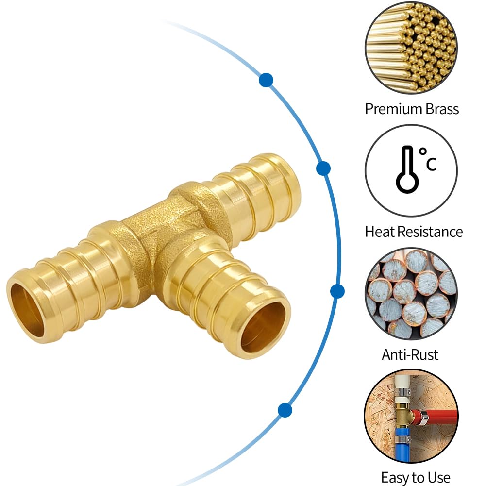 Snapklik.com : 5PCS 1/2 Inch PEX Tee Fitting Soild Brass Barb Crimp ...