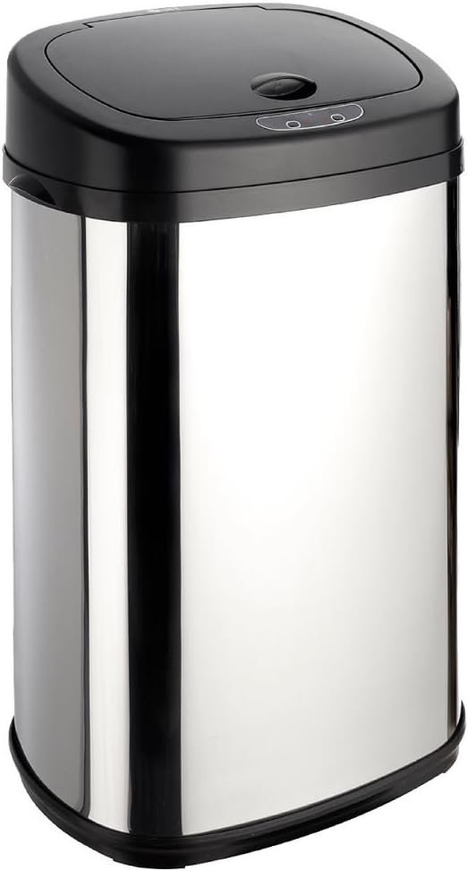 Dihl 30L Onyx Chrome with Black Lid Stainless Steel Auto Touchless Hands-free Sensor Kitchen ...