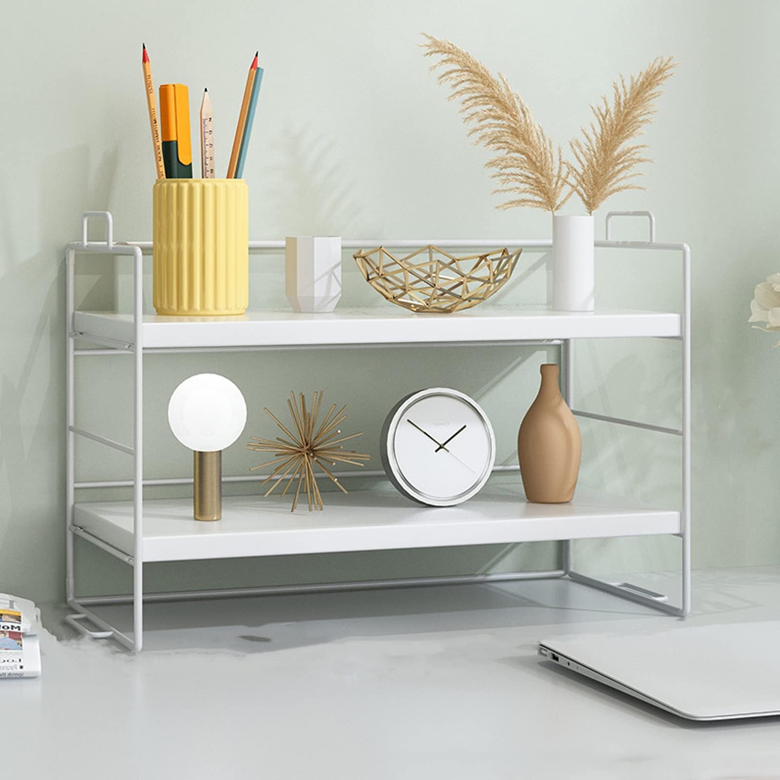 Amazon.com: 2-Tier Adjustable Desktop Organizer Shelf, Small Desk Shelf ...