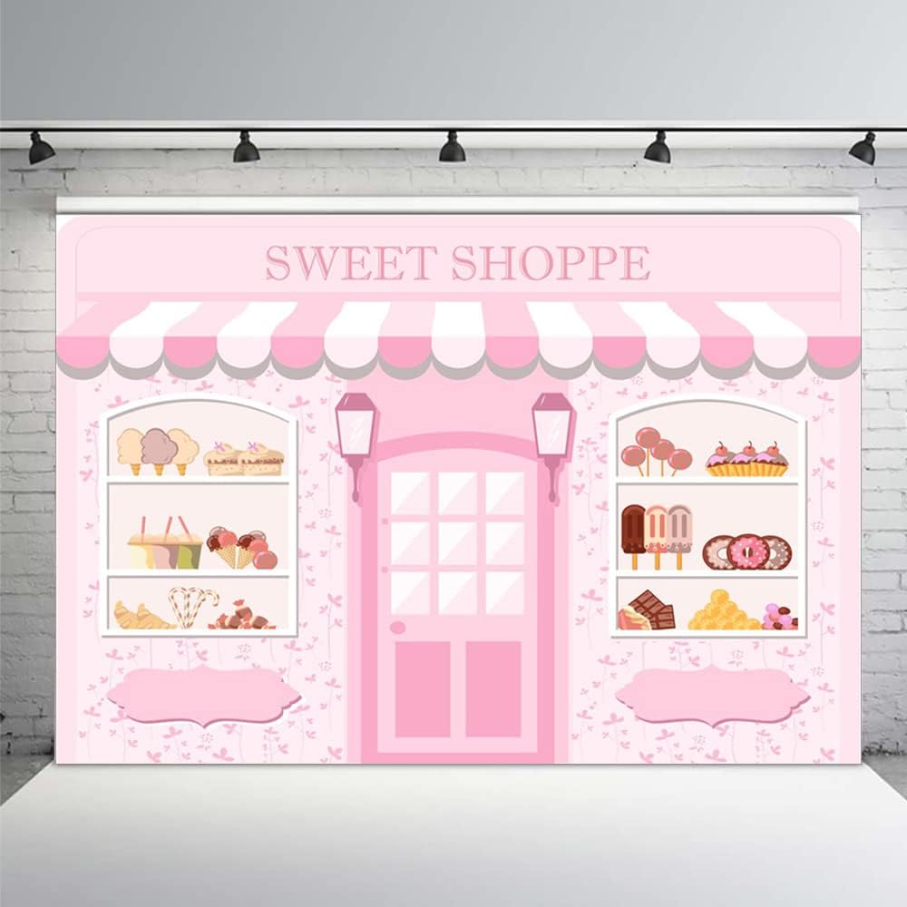 Amazon.com : MEHOFOND Pink Sweet Shoppe Backdrop Dessert Parlor for ...