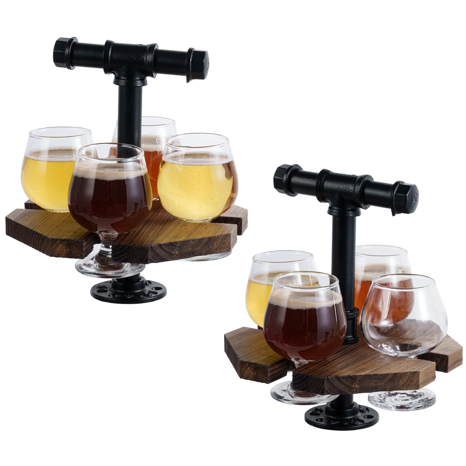 Amazon.com | MyGift Solid Wood Serving Beer Whiskey Flight Set Tray ...