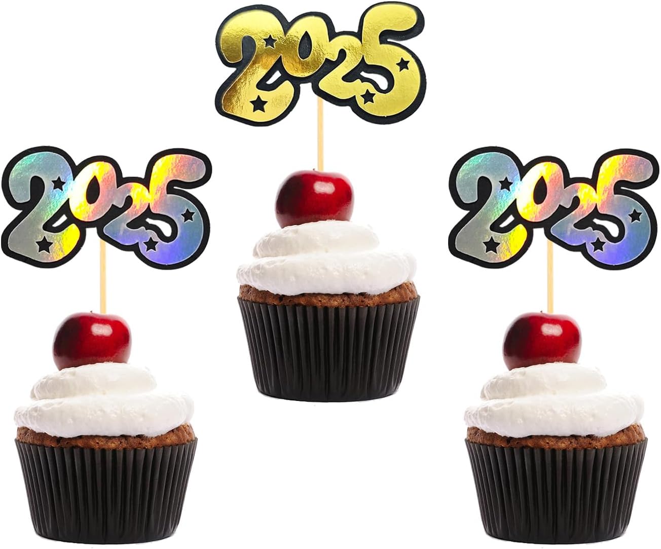 Amazon.com: 24PCS Glitter 2025 Cupcake Toppers, Happy New Year Cake ...