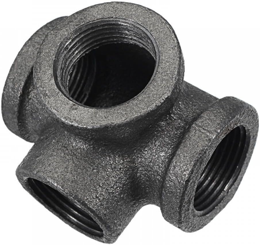 Amazon.com: 4 Way Pipe Fitting Malleable Iron Black Side Outlet Tee ...
