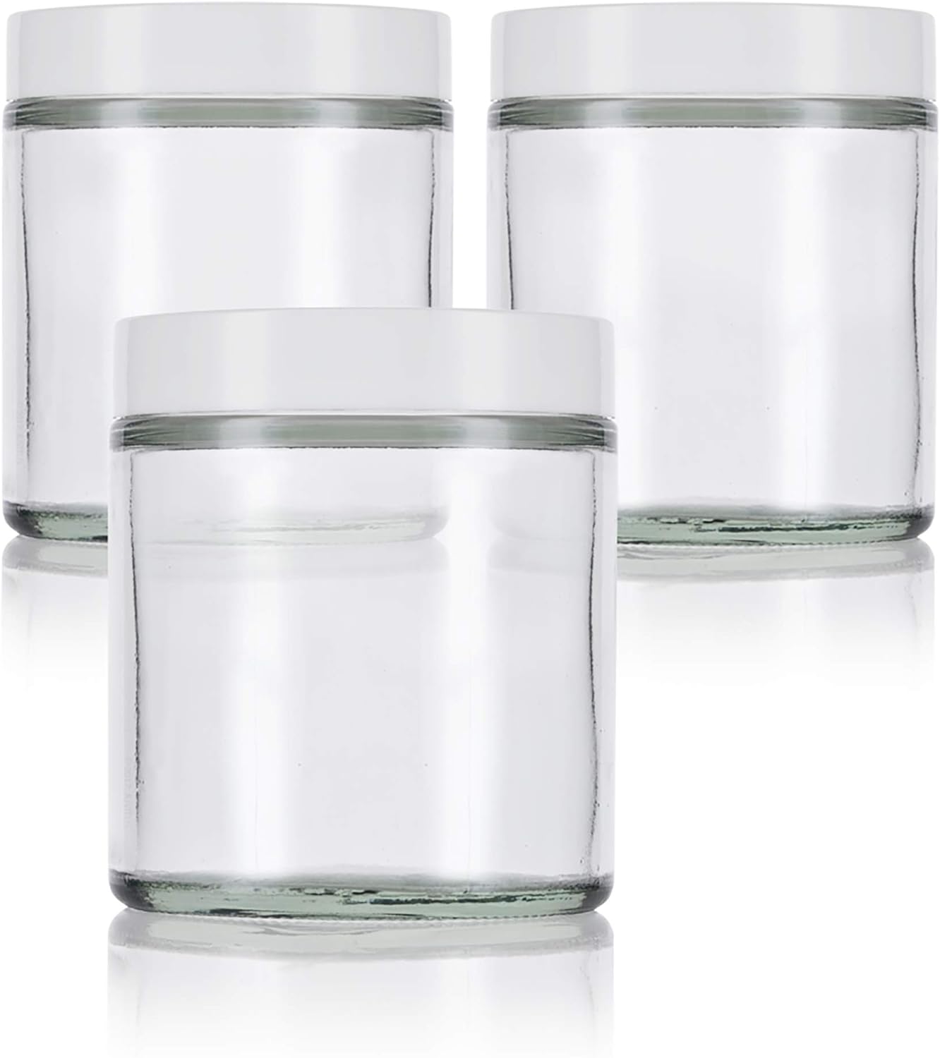 Amazon.com: Clear Thick Glass Straight Sided Jar with White Smooth Lids ...