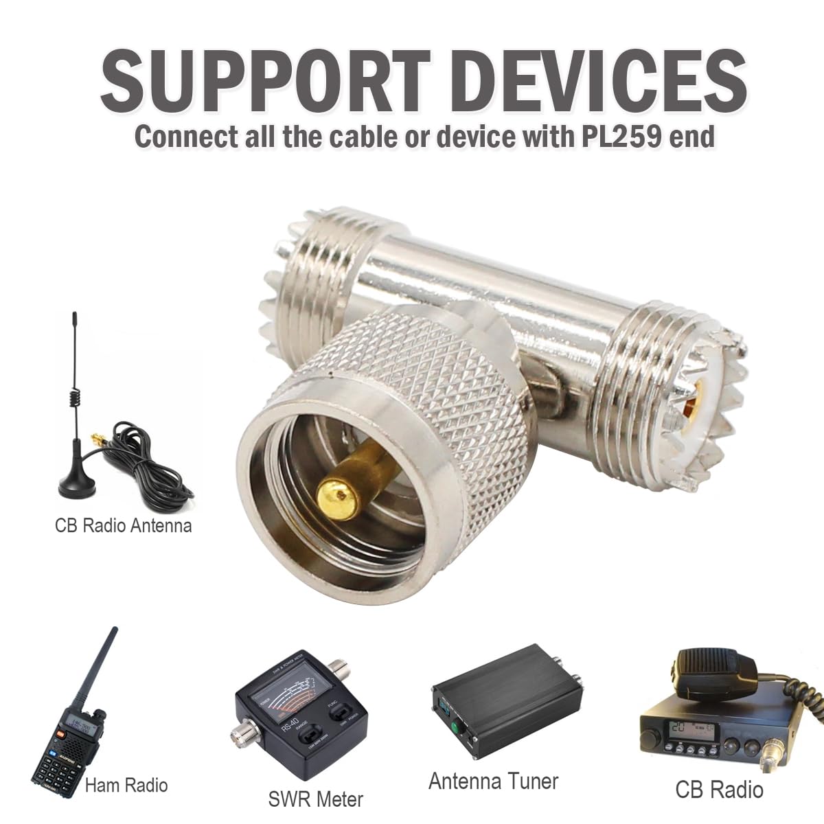 Snapklik.com : UHF Spitter Connector 2-Pack - Male To Dual Female UHF ...