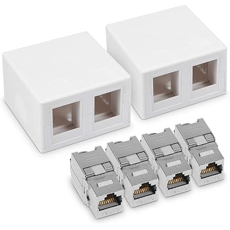 kwmobile 2x RJ45 Network Socket (2 Port) Kit - Shielded Surface Mounted ...