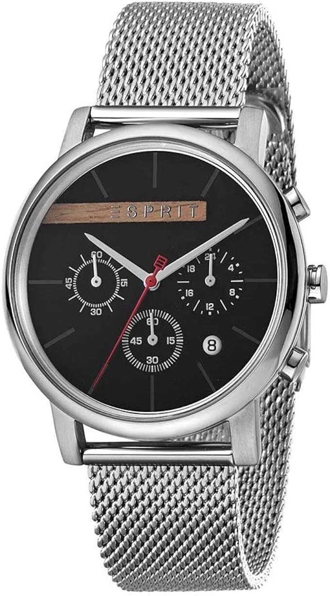 ESPRIT Mens Watch Quartz Chronograph Analogue Vision Black Silver Mesh ...