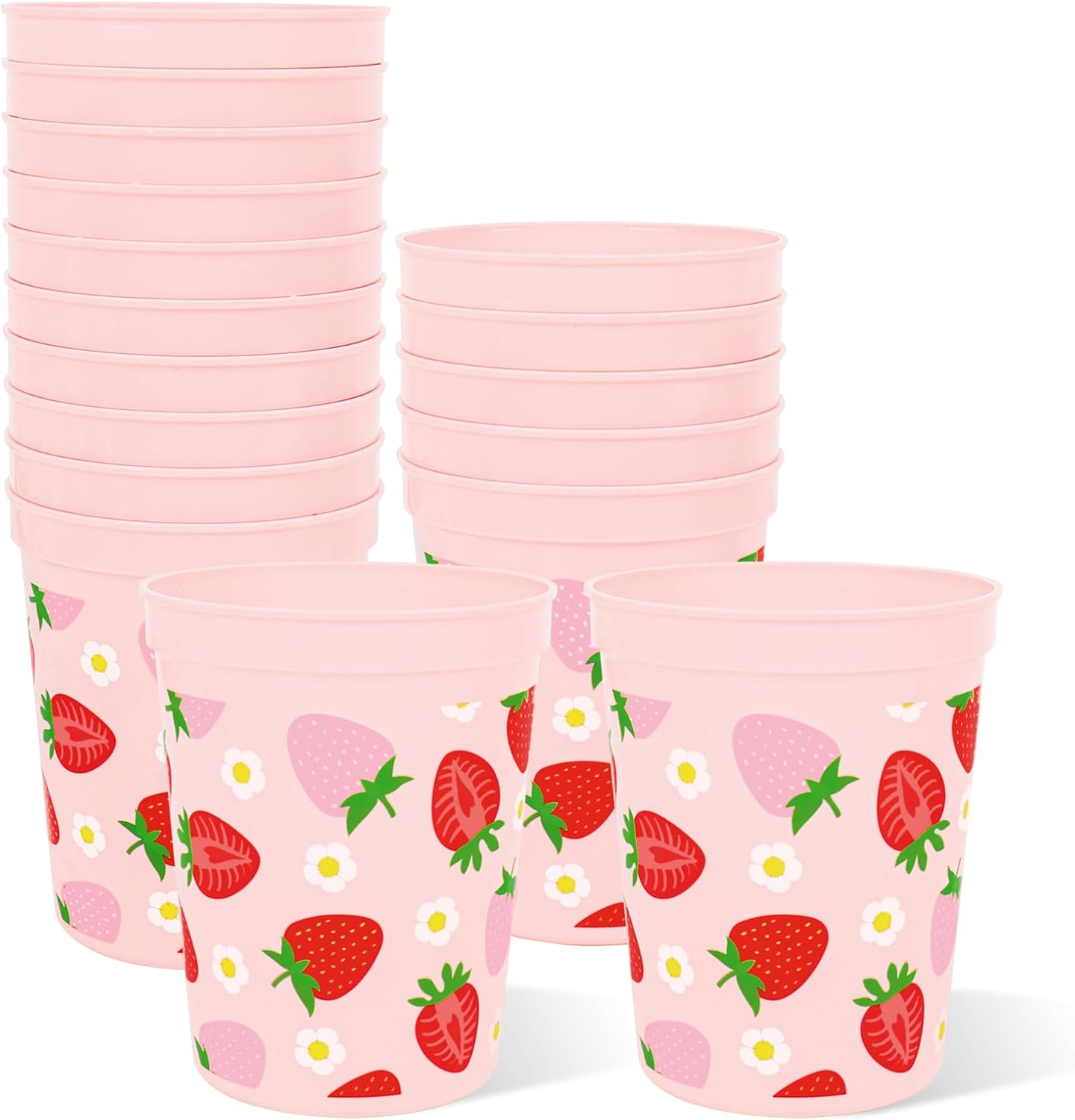 Amazon.com: JarThenaAMCS 16Pcs Strawberry Plastic Cups 16oz Pink Red ...