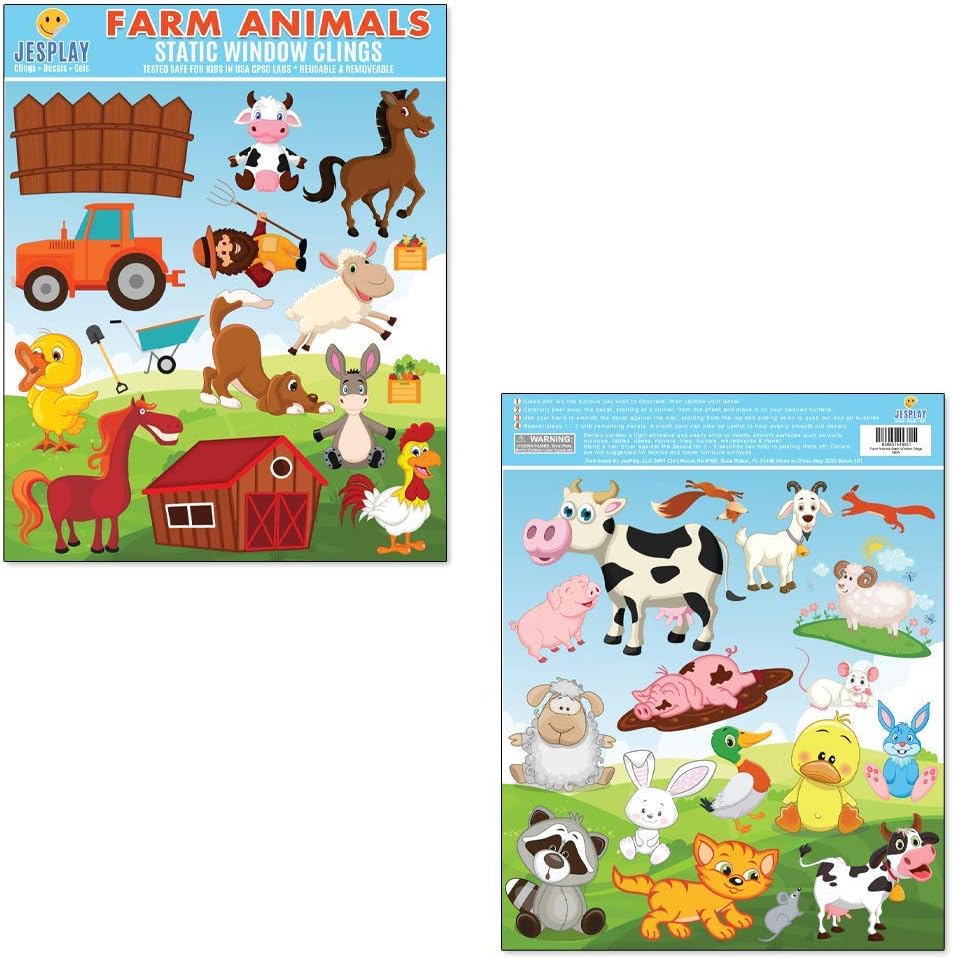 Amazon.com: Farm Animals Static Window Clings - 2 Sheets of Vinyl ...