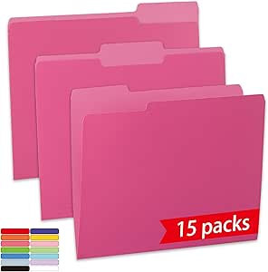 15 Packs Pink File Folder,1/3-Cut Tabs,File Folders Letter Size,8.5x11 ...