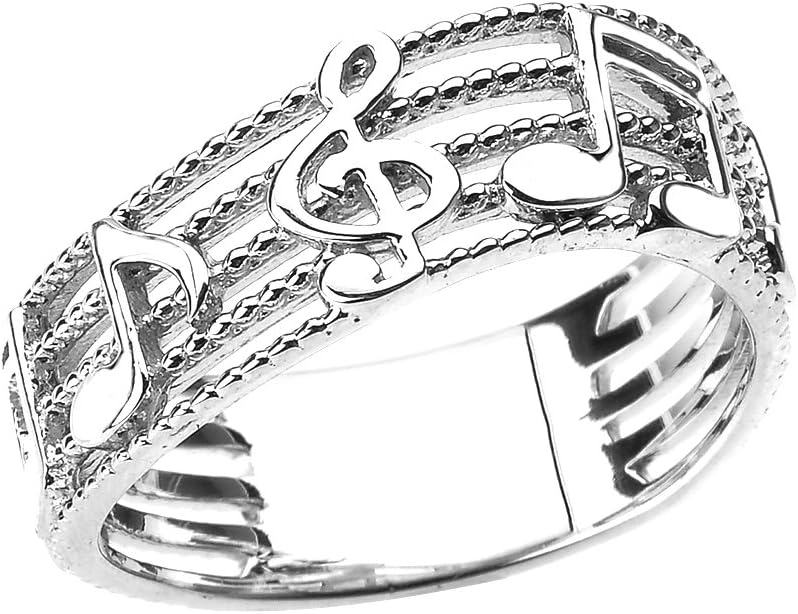 Amazon.com: Treble Clef with Musical Notes in Sterling Silver Wavy Band ...