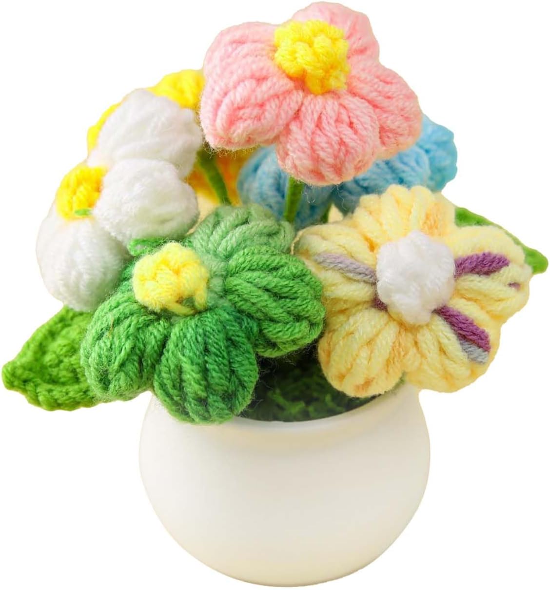 Amazon.com: Losaky Knitting Crochet Puff Flower Potted Plants, Randomly ...