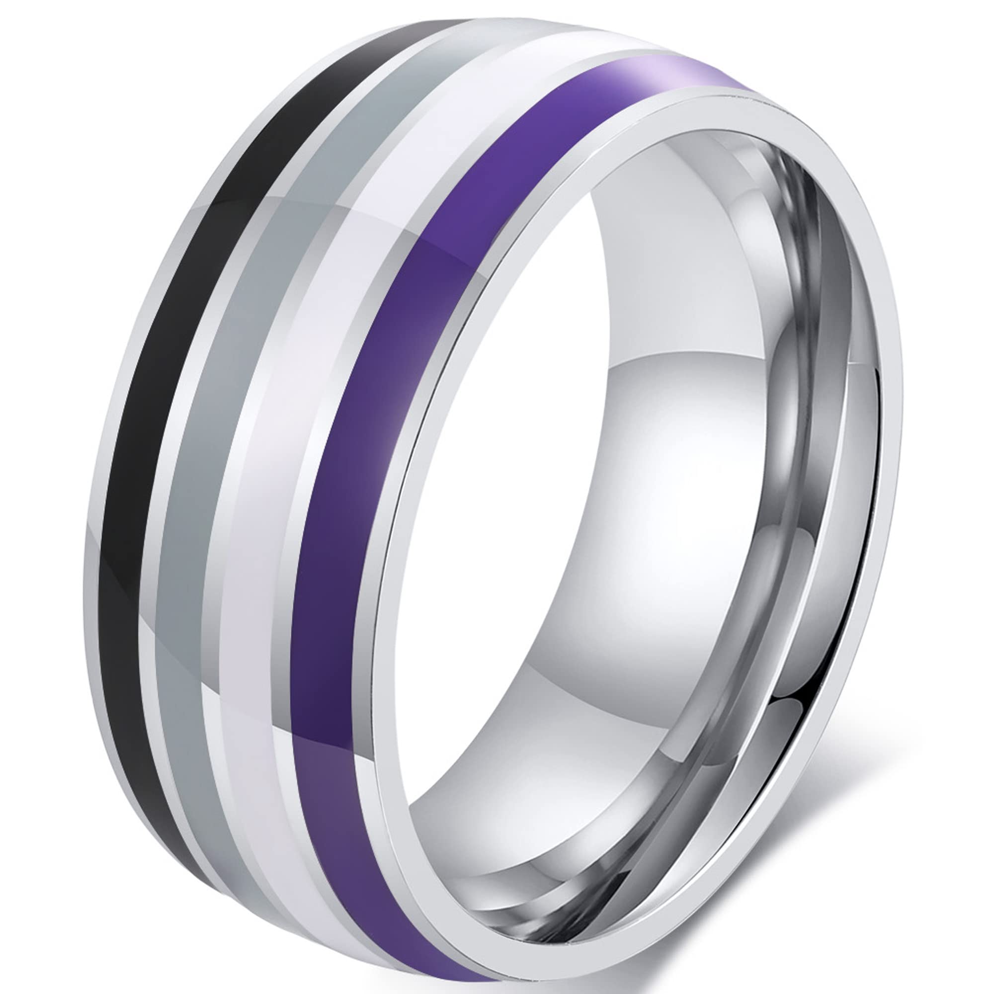 Snapklik.com : 8mm Stainless Steel Enamel Rainbow LGBT Pride Ring For Asexuality Nonsexuality ...