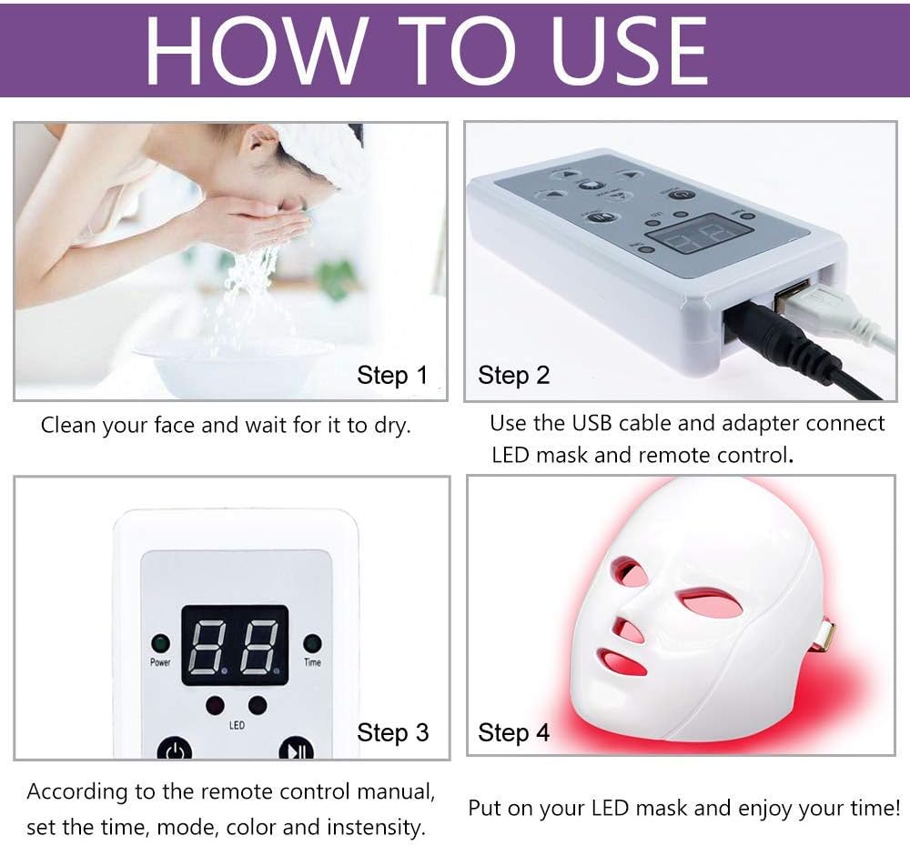 7 Color LED Facial Mask, Skin Care Therapy Light Photon Mask for ...