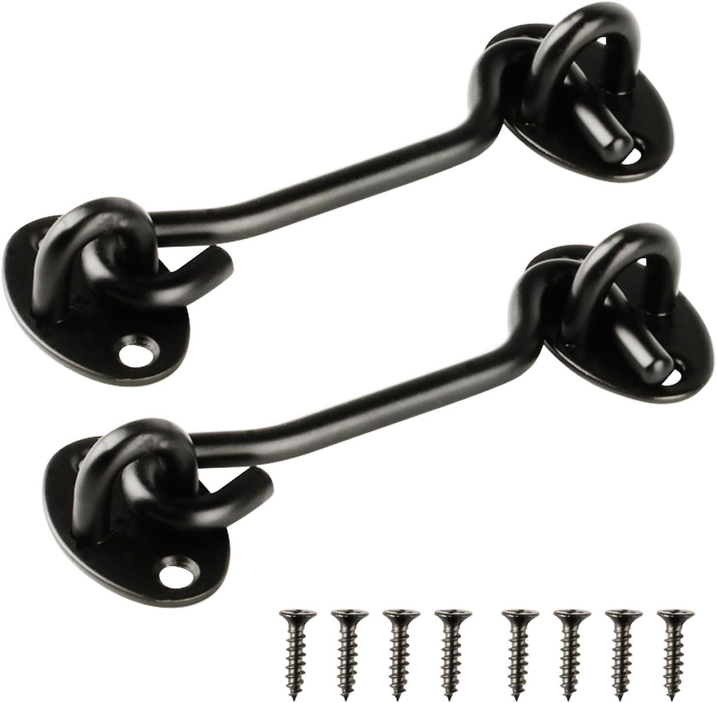 RUGLAMZHIP 2 Pcs Gate Hook and Eye Latch, 4 Inch Black Cabin Hooks ...